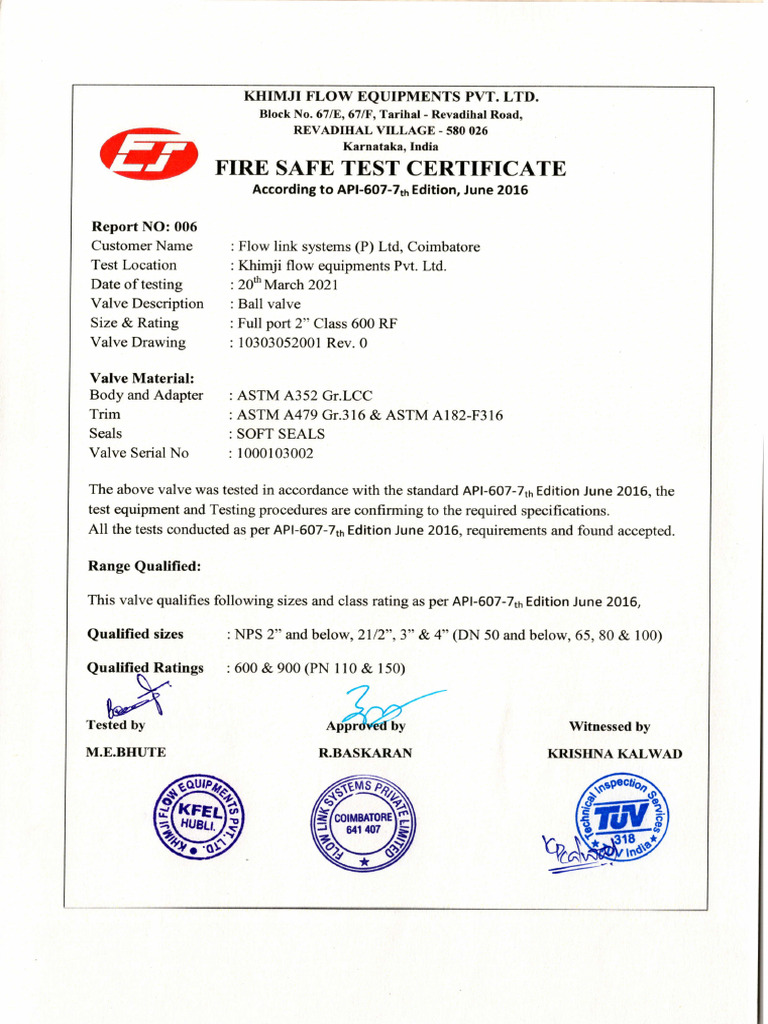 4 - Fire Safe Test 607 BV 2 6 600 900 | PDF | Valve | Thermocouple