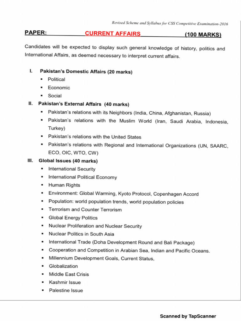 Current Affairs Css Syllabus | PDF