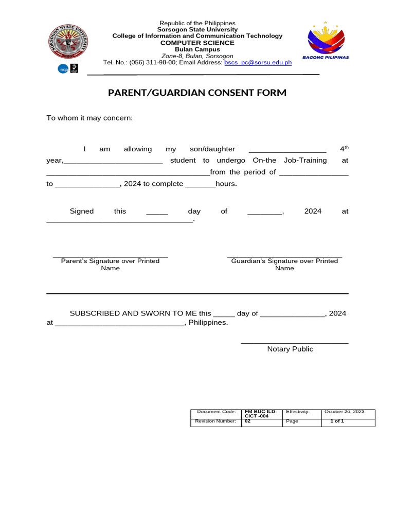 Parent Consent Form for OJT 2024 | PDF | Document | Computing