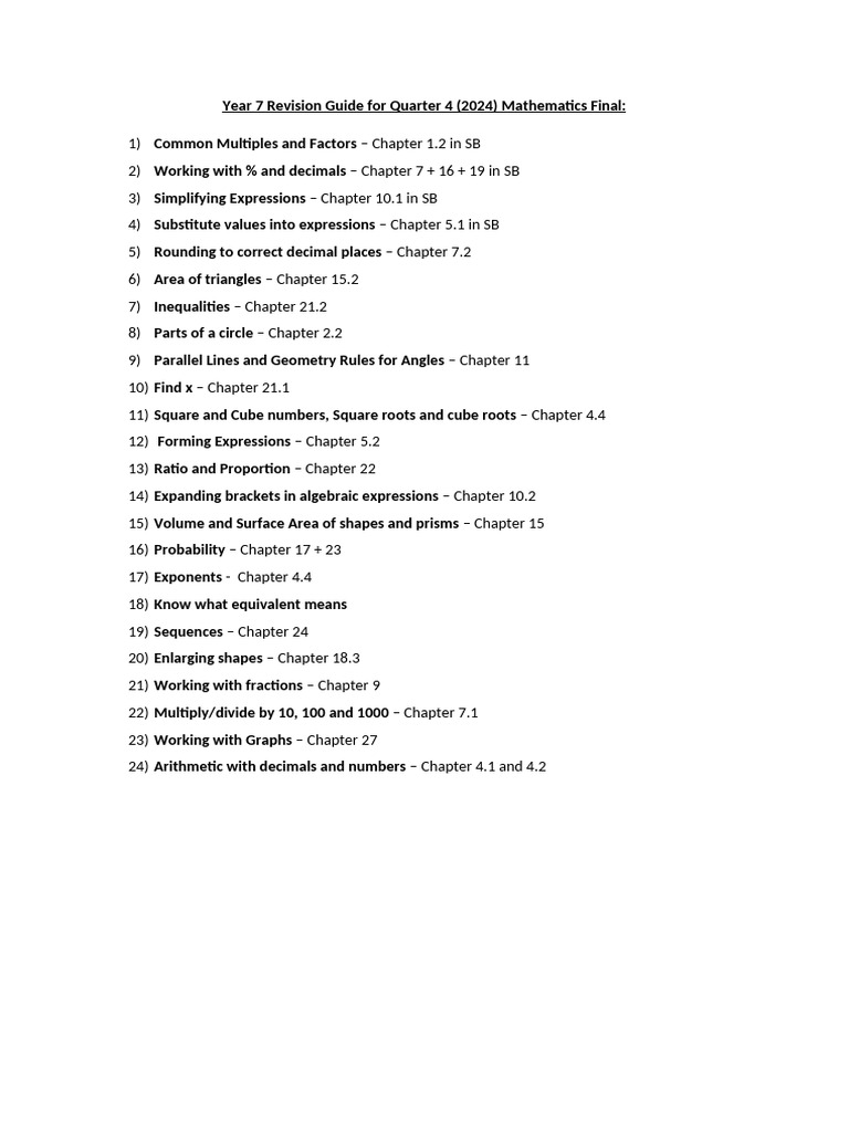 Year 7 Revision Guide For Quarter 4 | PDF
