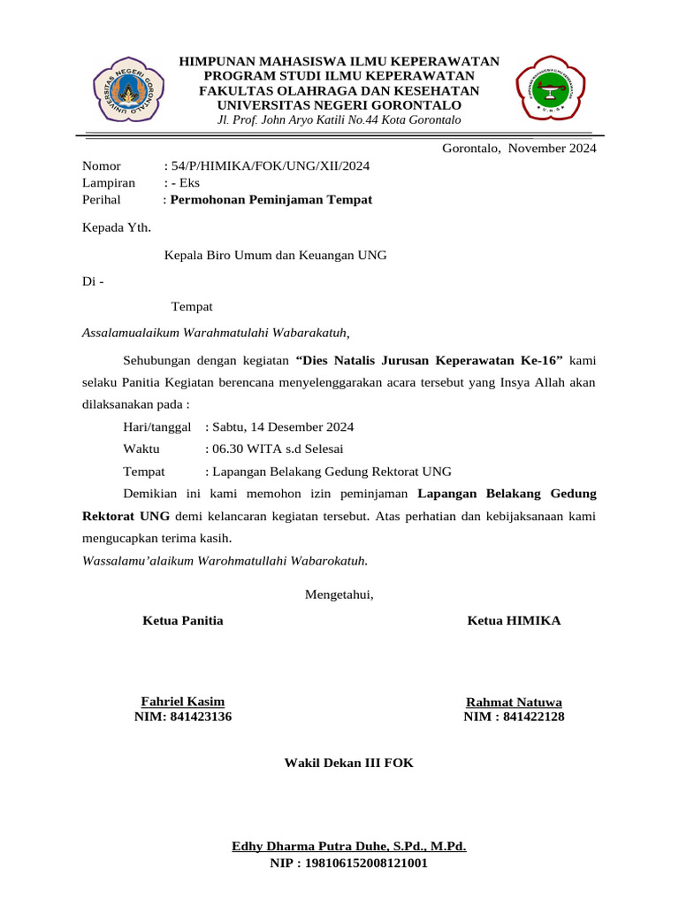 SURAT PEMINJAMAN TEMPAT REKTORAT | PDF