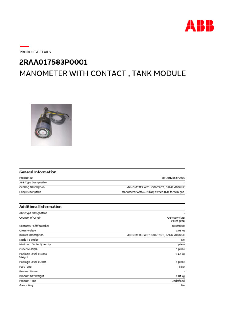 SF6 Gas Manometer with Contact Module | PDF | Manufactured Goods ...