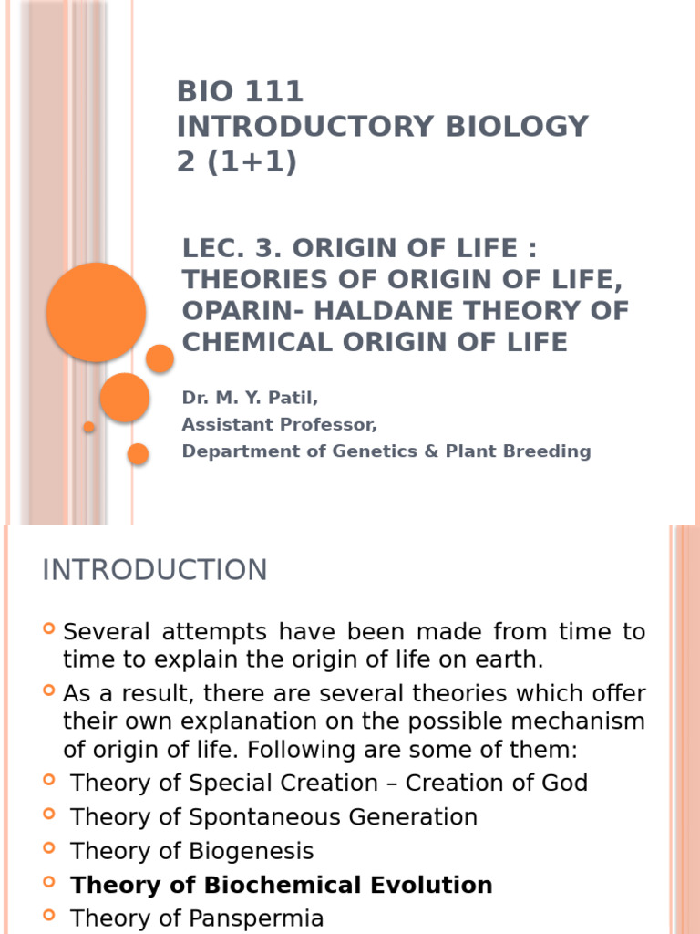 Origin of Life Theories of Origin of Life, Oparin - Haldane Theory of Chemical Origin of Life ...