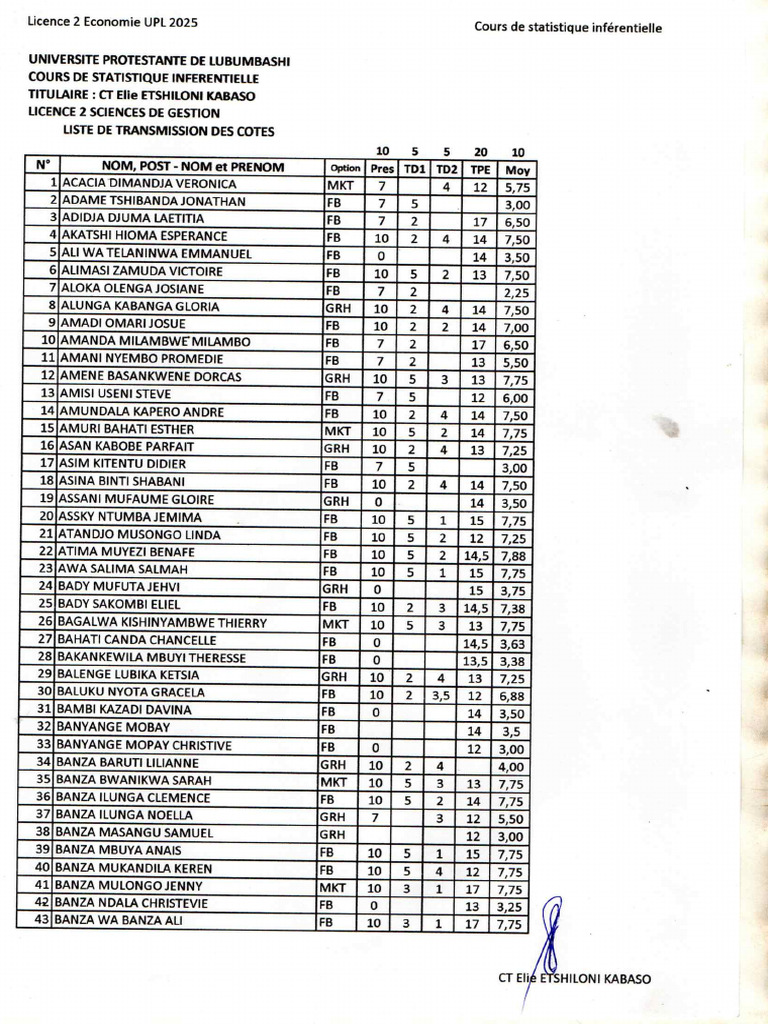 Moyenne de Stat Inf Licence 2 UPL 2025 - 084227 | PDF