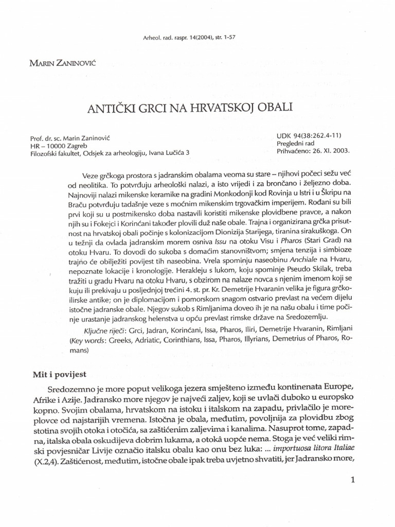 Anticki Grci Na Hrvatskoj Obali | PDF
