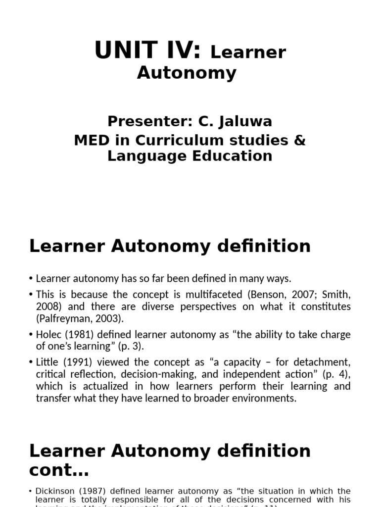 Unit IV - Learner Autonomy | PDF | Metacognition | Learning