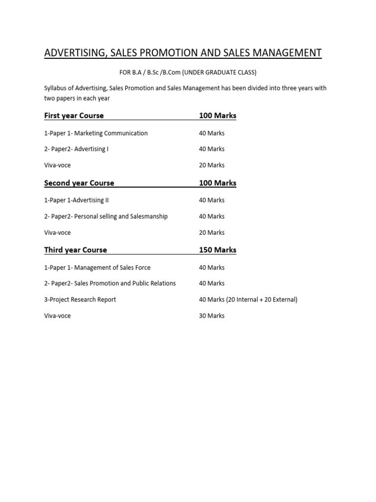 Advertising and Sales Management Syllabus | PDF | Marketing | Advertising