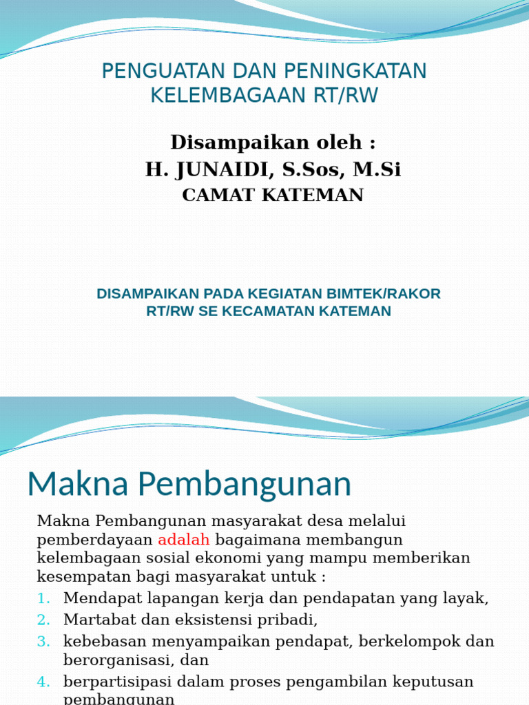 Materi Peningkatan Dan Penguatan Lembaga RT-RW | PDF
