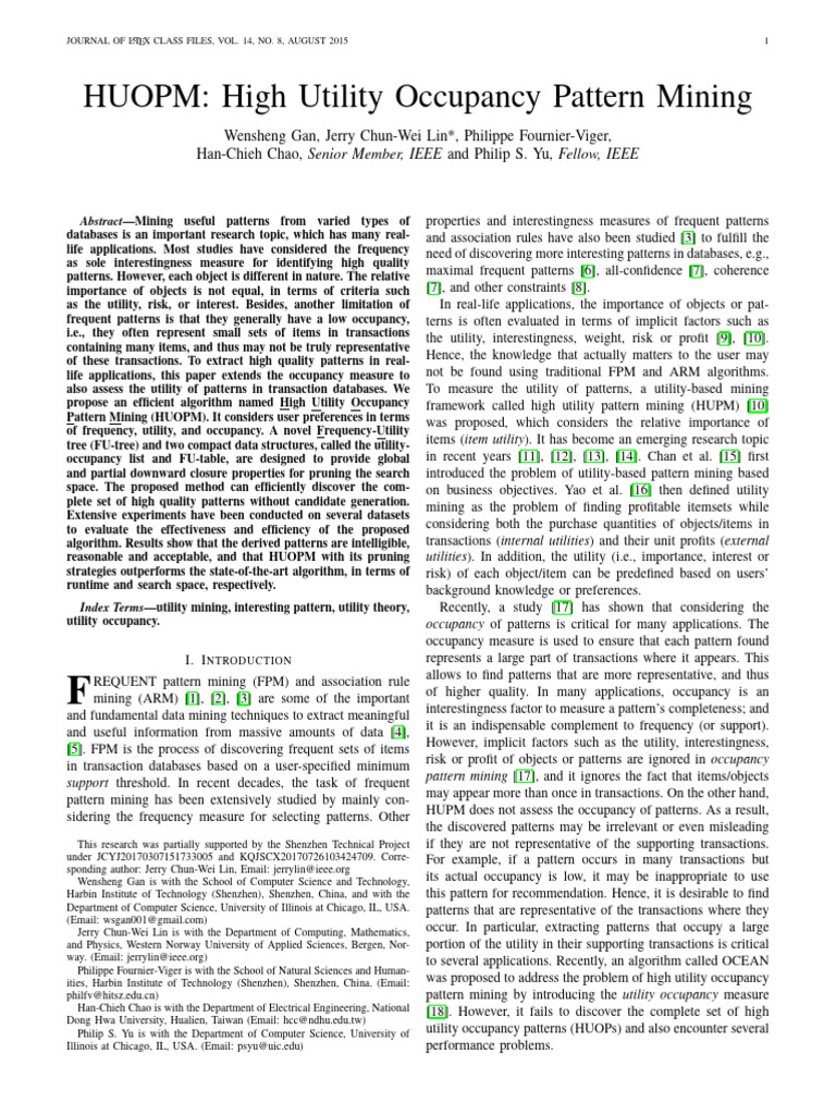 Data Mining for High Utility Patterns | PDF