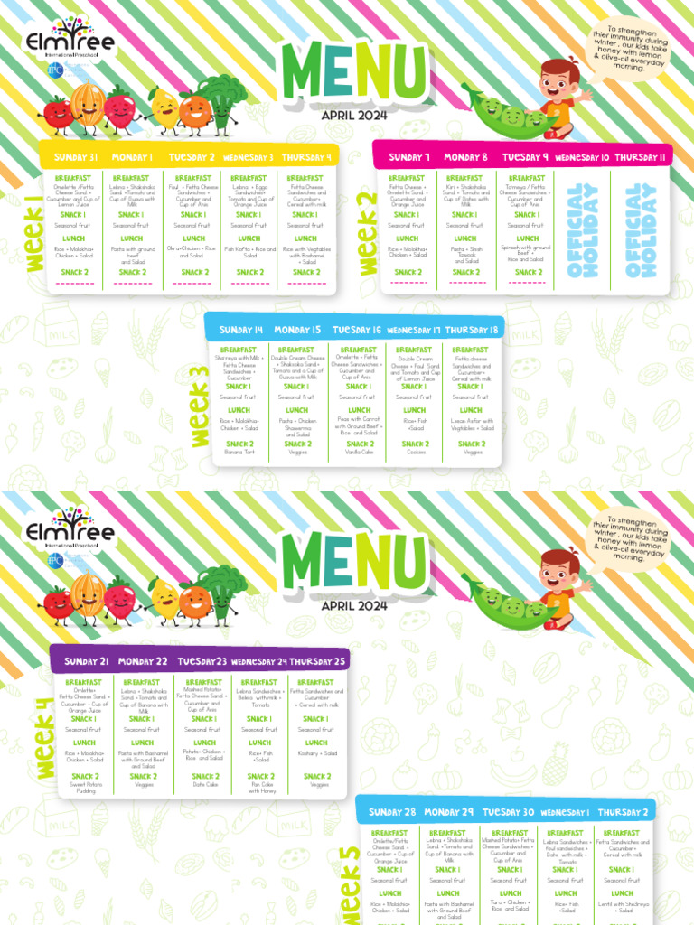 ET24-Menu Example For Nursery | PDF | Lunch | Salad
