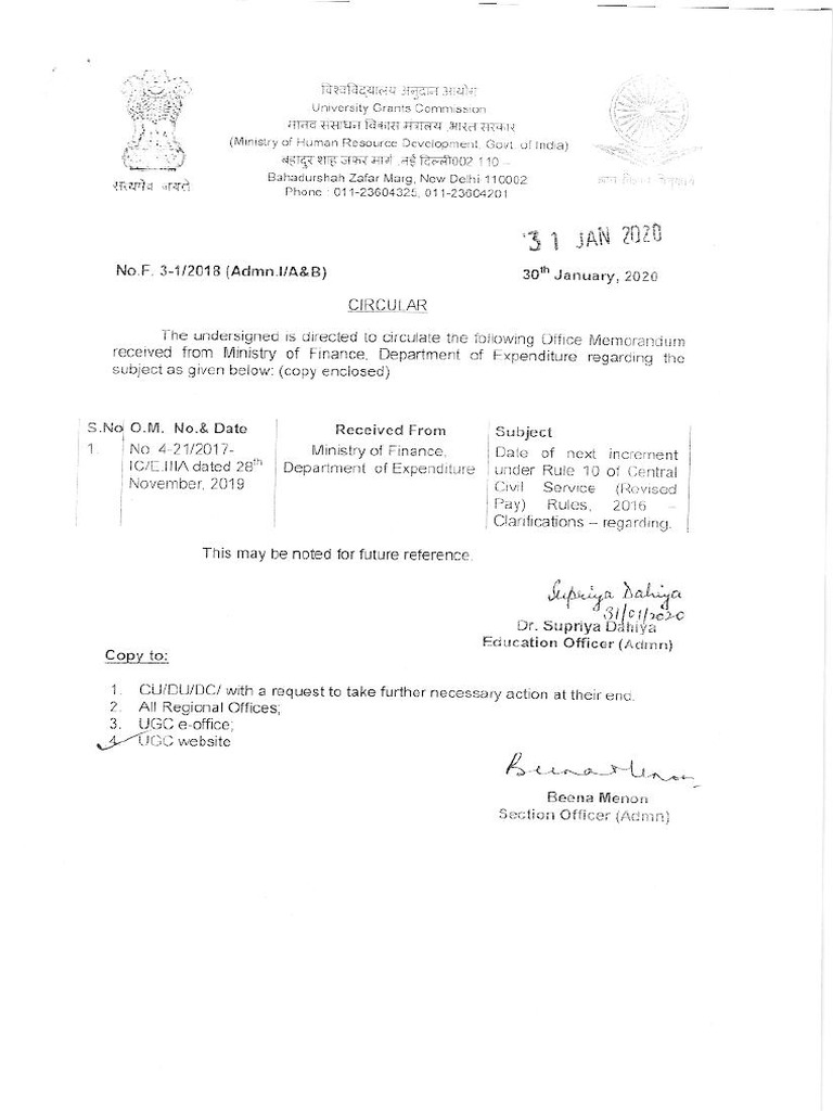28-11-2019 UGC Increment On 1st January & 1st July Central Rules 2016 | PDF