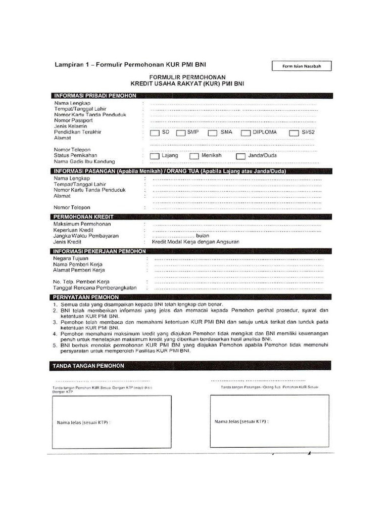 Formulir Pengajuan KUR | PDF