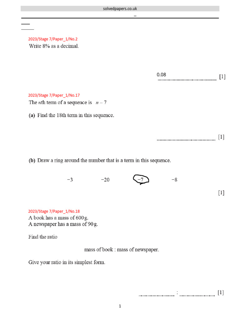 2023 Fractions Decimals Percentages Ratio and Proportion Checkpoint ...