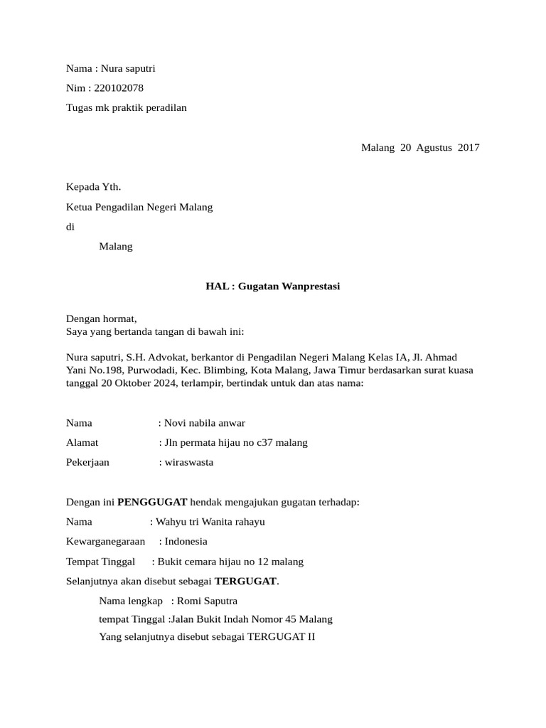 Contoh Surat Gugatan | PDF