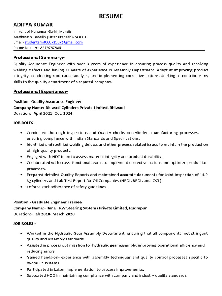 Aditya Kumar Updated Resume | PDF | Business