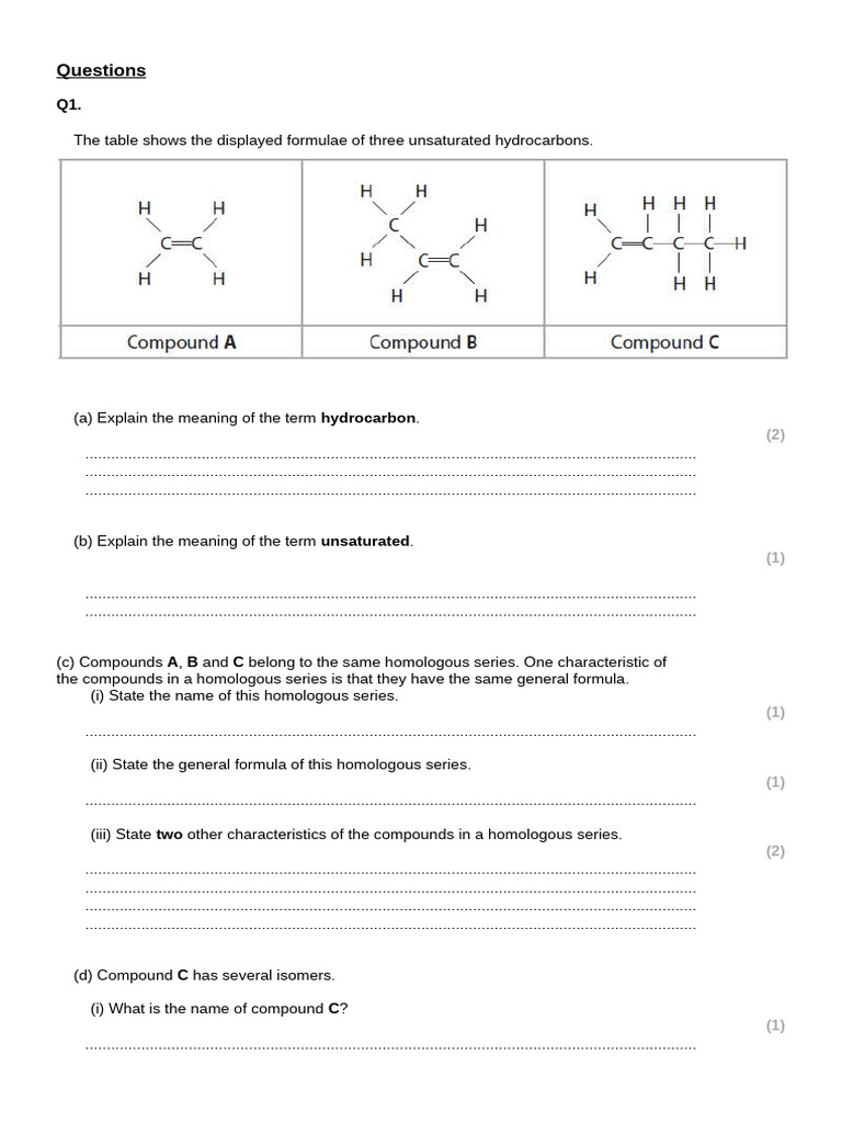 Understanding Unsaturated Hydrocarbons | PDF | Alkene | Organic Compounds