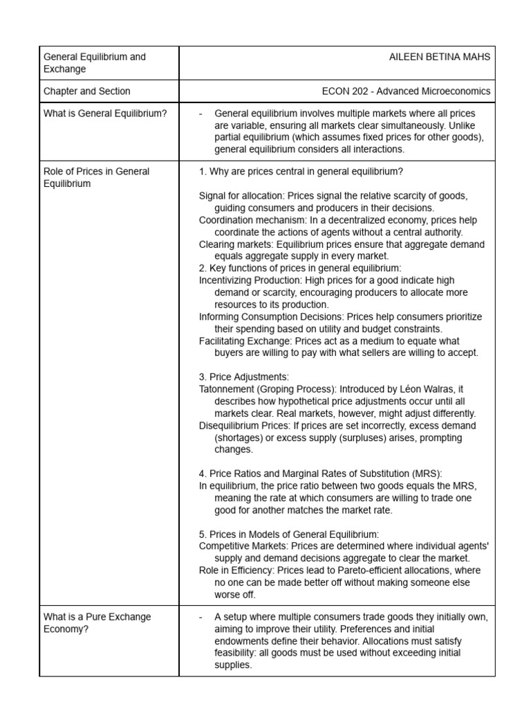 Cornell Notes # 11 | PDF | General Equilibrium Theory | Economic ...