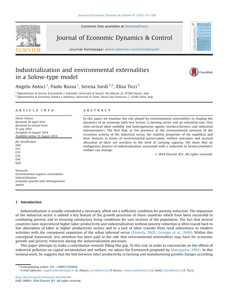 Antoci Et Al. 2014 JEDC | PDF | Labour Economics | Economic Growth