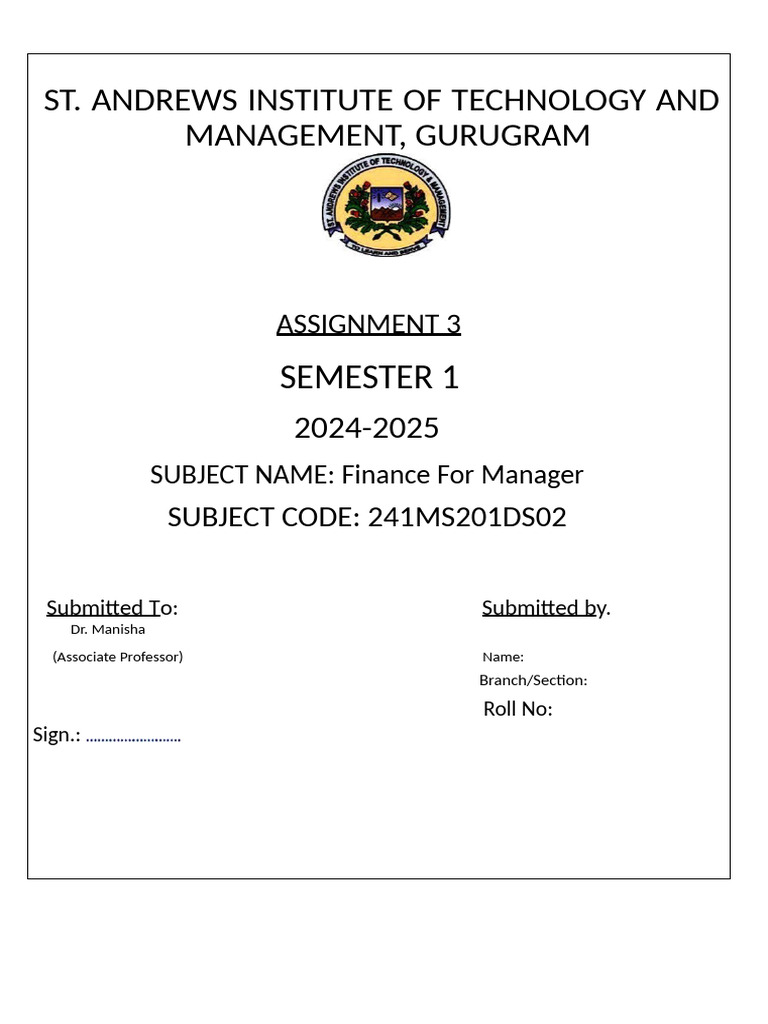 FFM Assignment | PDF
