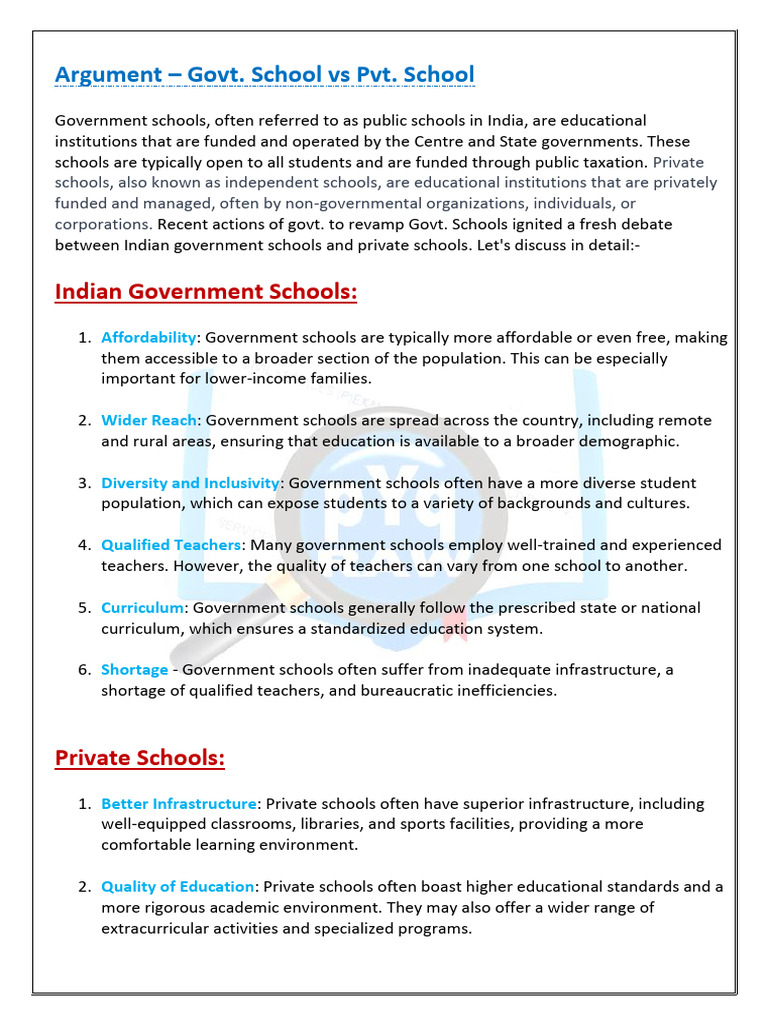 Argument - Govt. School Vs Pvt. School | PDF | Schools | Teachers