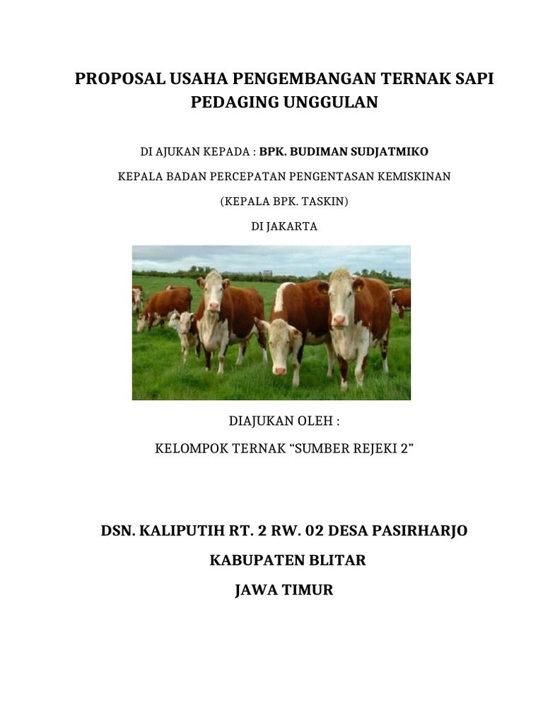 Mbak Indri - Proposal Usaha Pengembangan Ternak Sapi Pedaging Unggulan | PDF