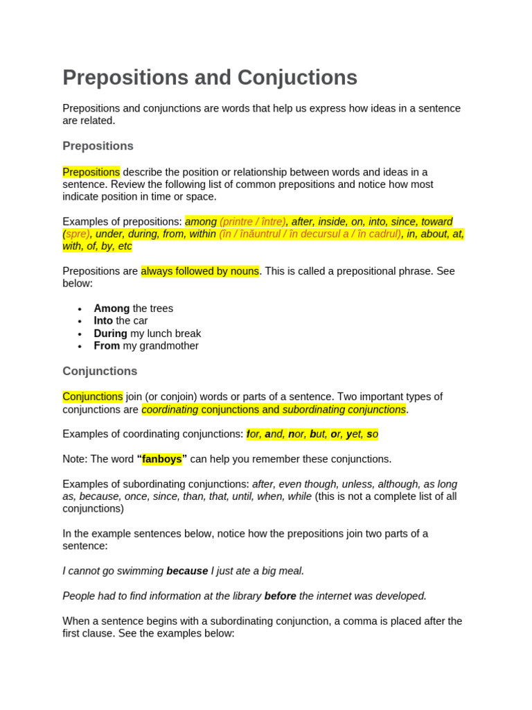 Prepositions and conjunctions | PDF | Semantics | Linguistic Morphology