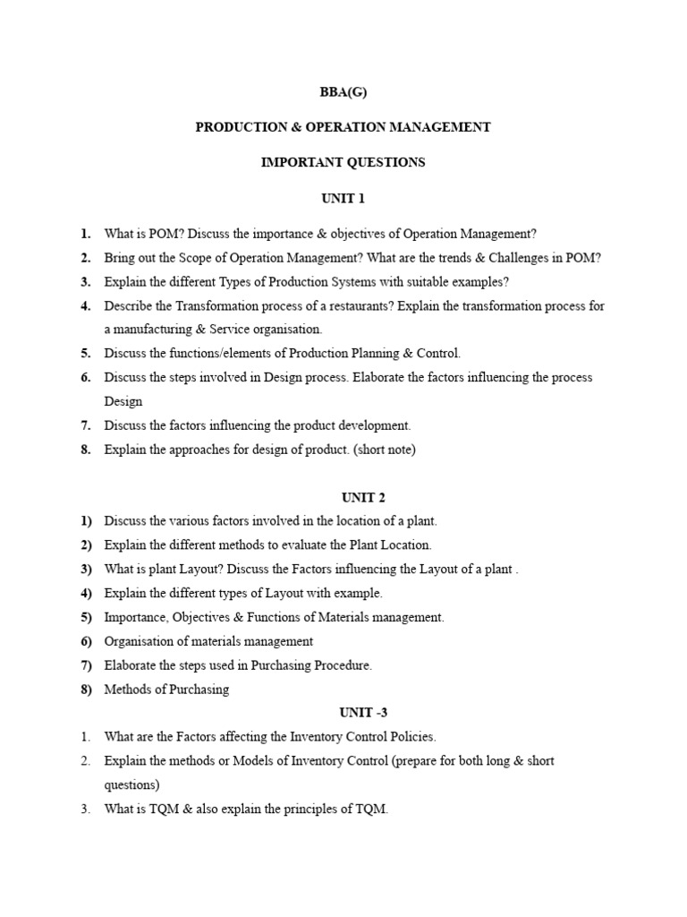 POM Important questions | PDF | Business