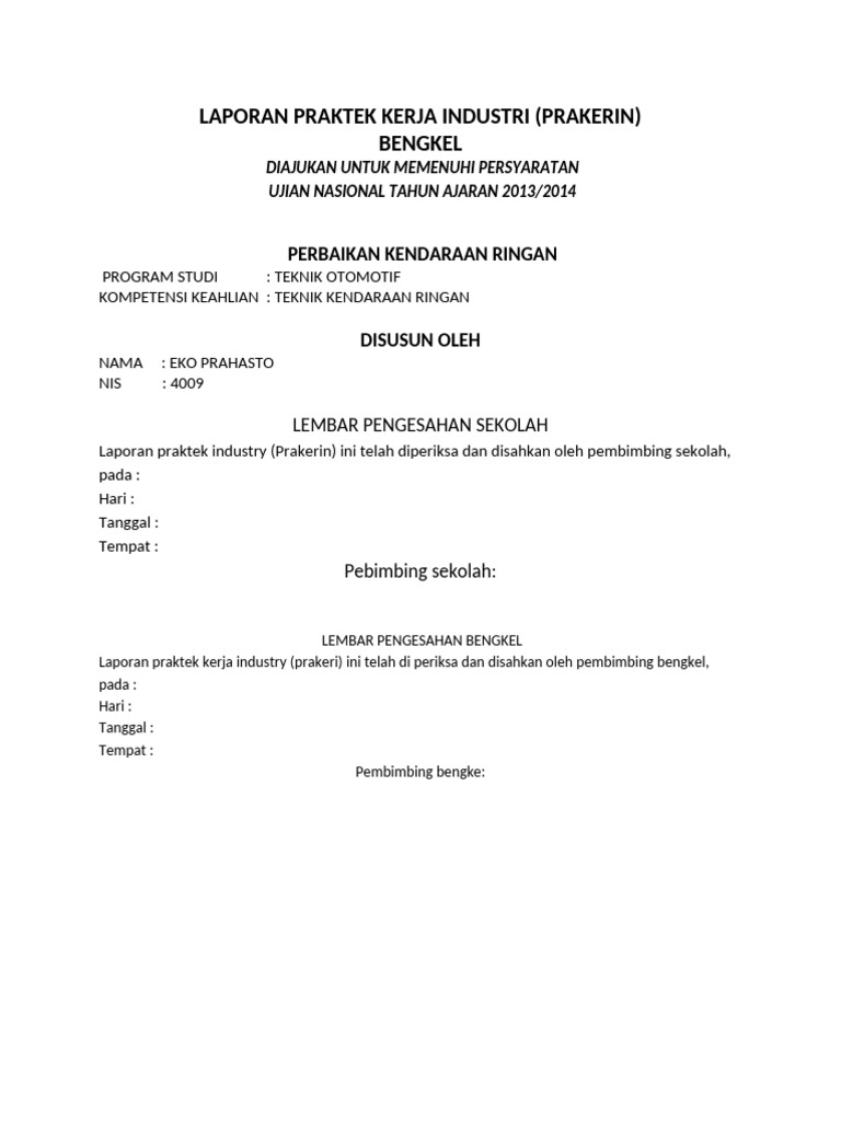 LAPORAN PRAKTEK KERJA INDUSTRI Urung Dadi | PDF