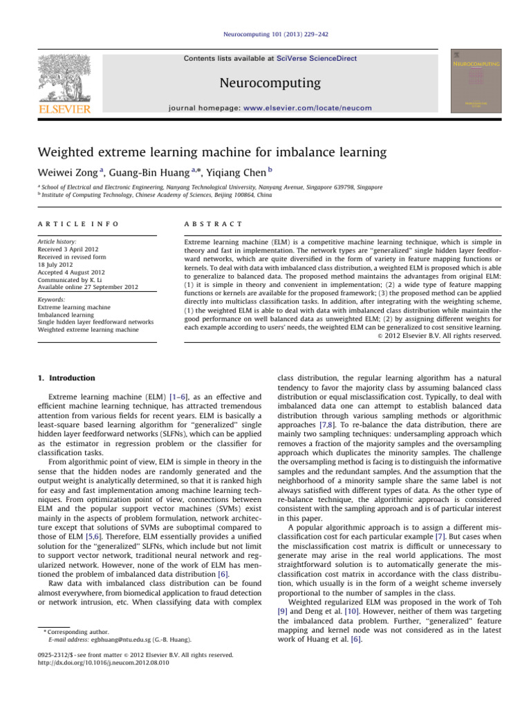 2013-Elsevier-Weighted extreme learning machine for imbalance learning | PDF | Receiver ...