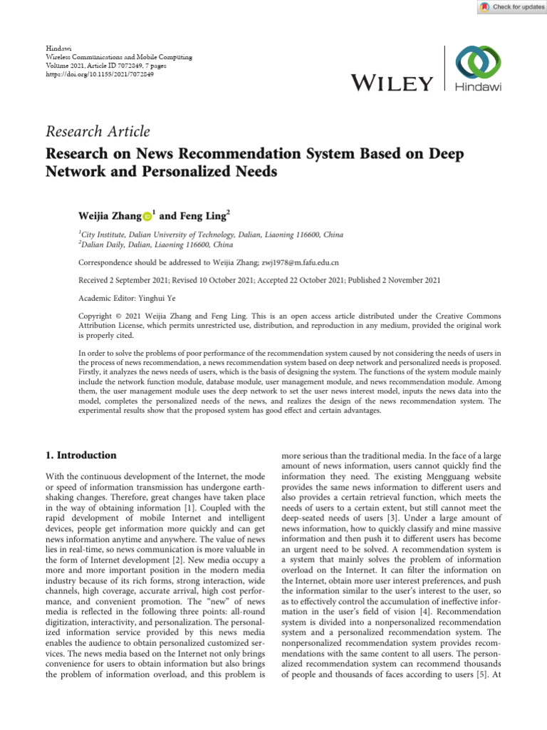 Wireless Communications and Mobile Computing - 2021 - Zhang - Research ... Wireless Communications and Mobile Computing - 2021 - Zhang - Research ...