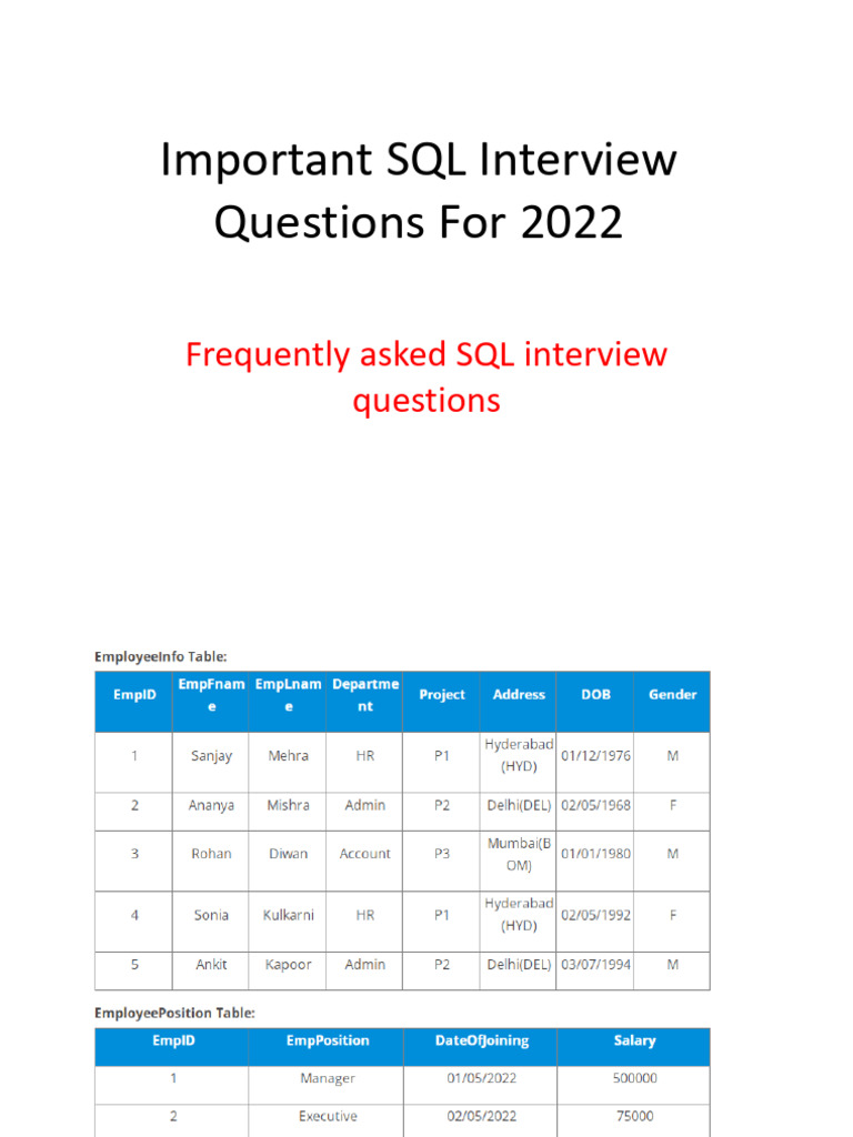 Important SQL Interview Questions For 2022 | PDF