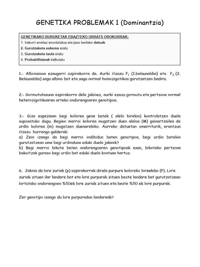 GENETIKA PROBLEMAK 1 Dominantzia | PDF