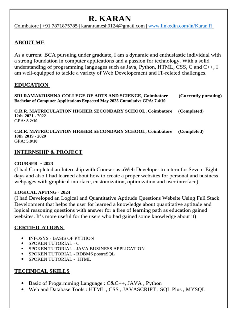 Karan.R Resume | PDF