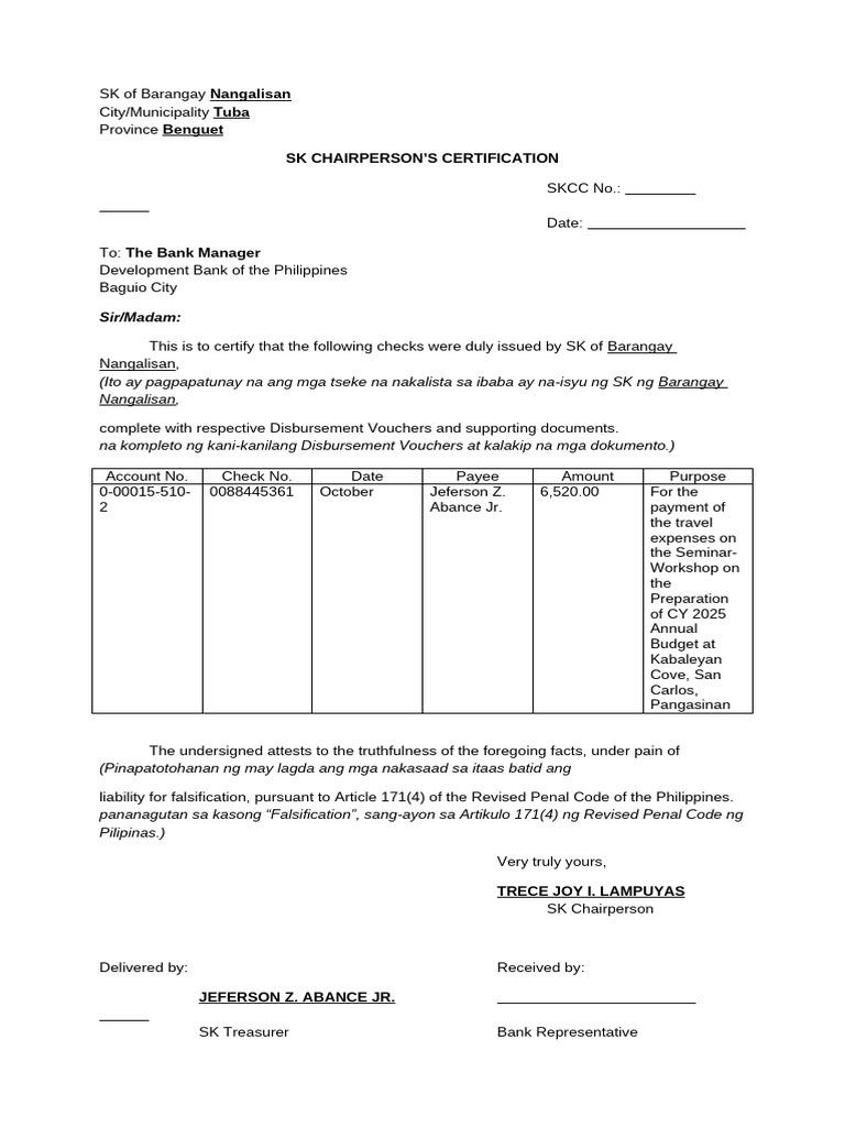 SK Certification-Kabaleyan Cove | PDF