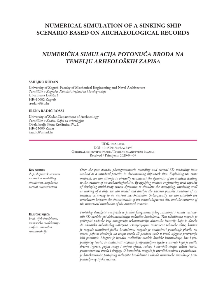Numerical Simulation of A Sinking Ship Scenario Based On Archaeological Records | PDF