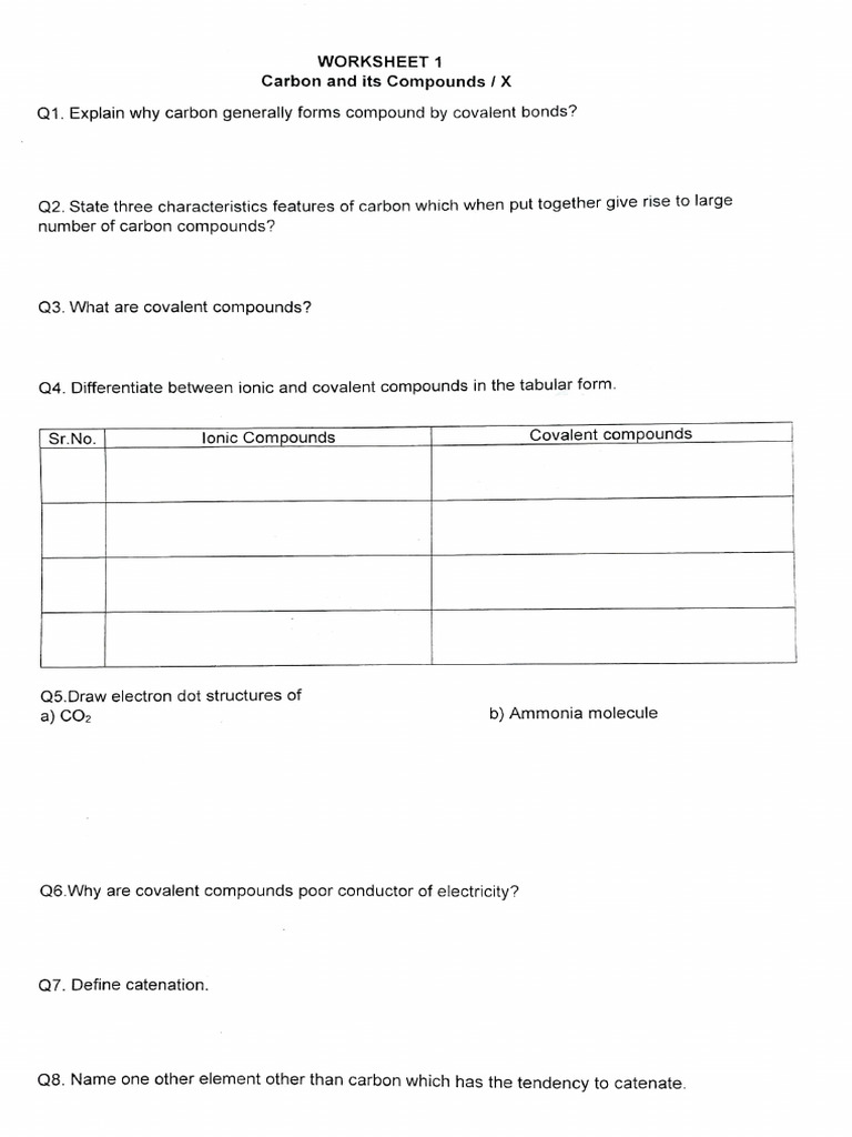 Worksheet Based On Carbon and Its Compounds | PDF