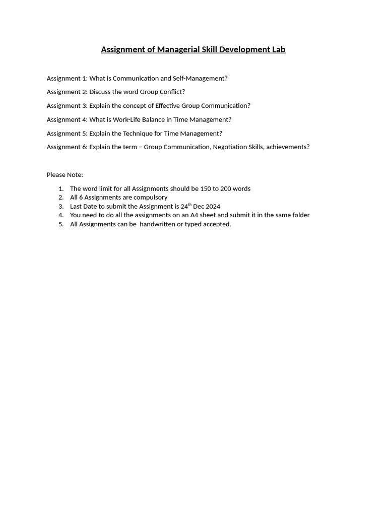 Assignment of Managerial Skill Development Lab 2024 | PDF