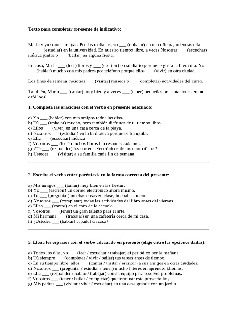 Ejercicos Presente | PDF