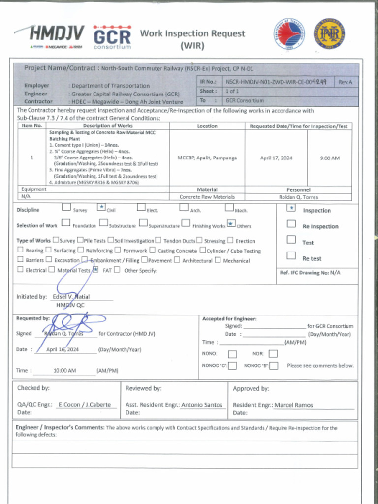 041624- MCC Sampling of Concrete Raw Materials. | PDF
