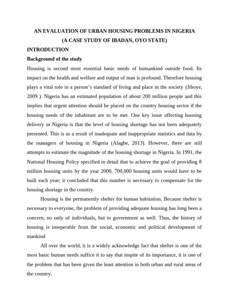 AN EVALUATION OF URBAN HOUSING PROBLEMS IN NIGERIA | PDF | Nigeria ...