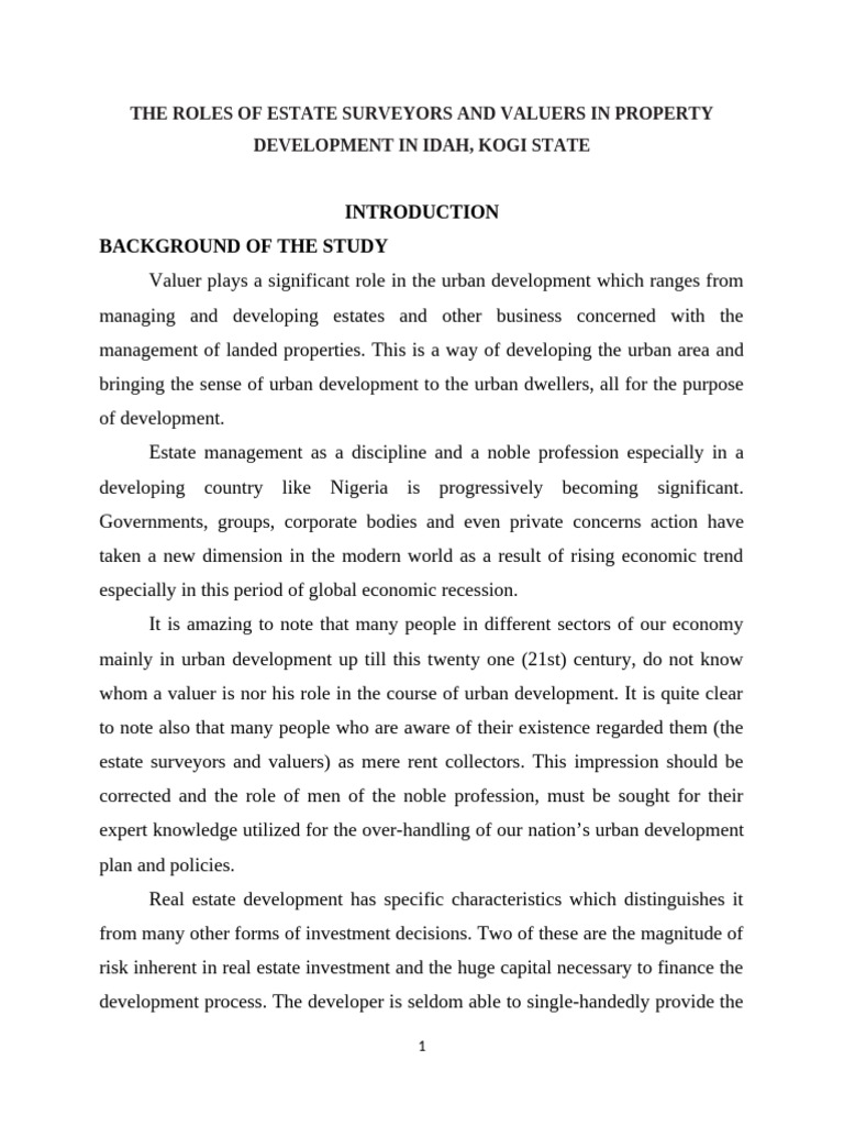THE ROLES OF ESTATE SURVEYORS AND VALUERS IN PROPERTY DEVELOPMENT IN ...