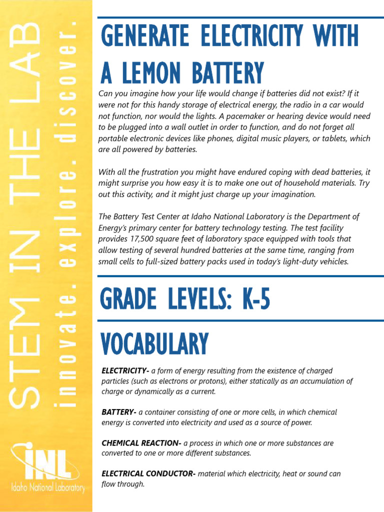 Generate Electricity With A Lemon Battery | PDF | Electricity | Electrode