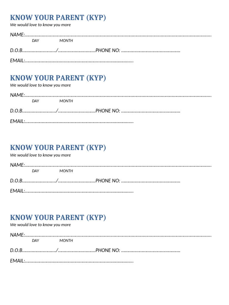 Know Your Parent Kyp | PDF