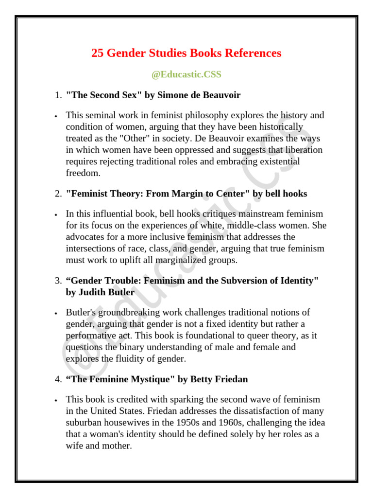 Essential Gender Studies Book List | PDF | Gender Studies | Feminism