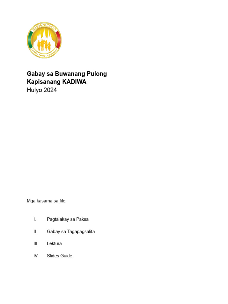 Gabay Sa Buwanang Pulong Kapisanang KADIWA: Hulyo 2024 | PDF