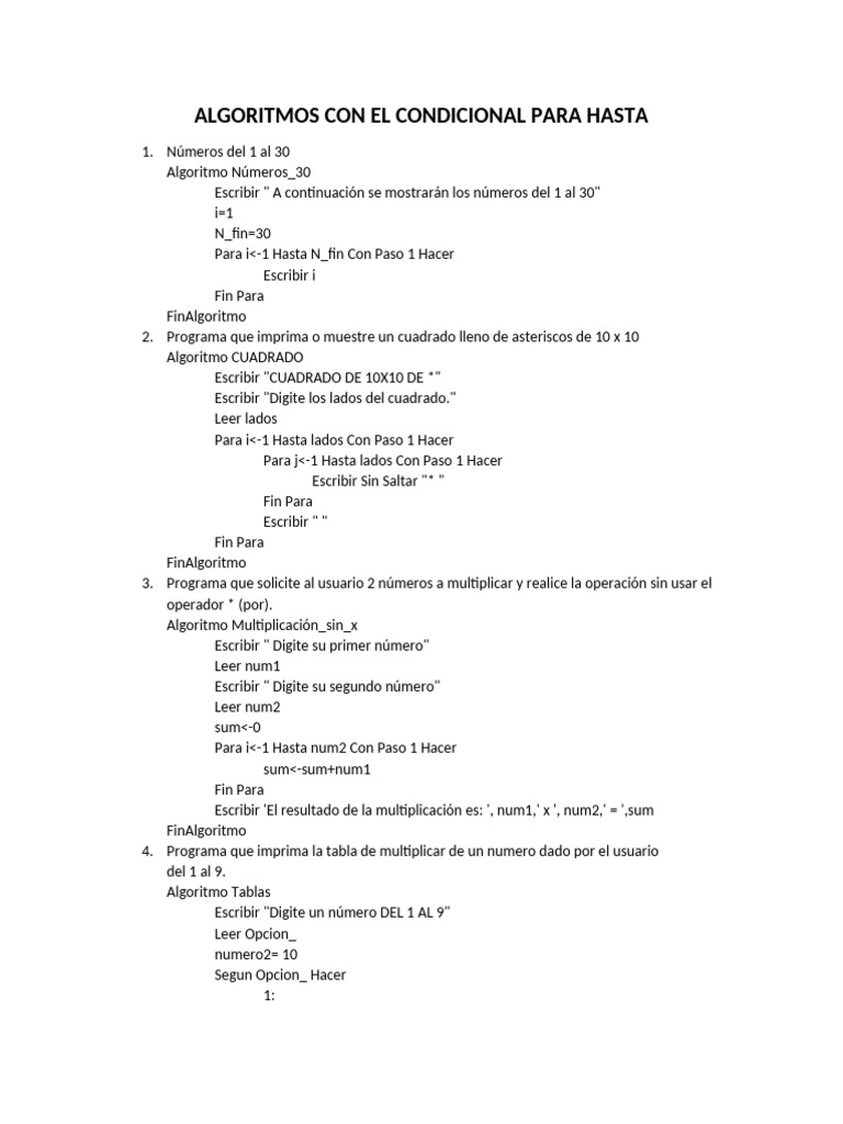 Algoritmos Con El Condicional para Hasta | PDF