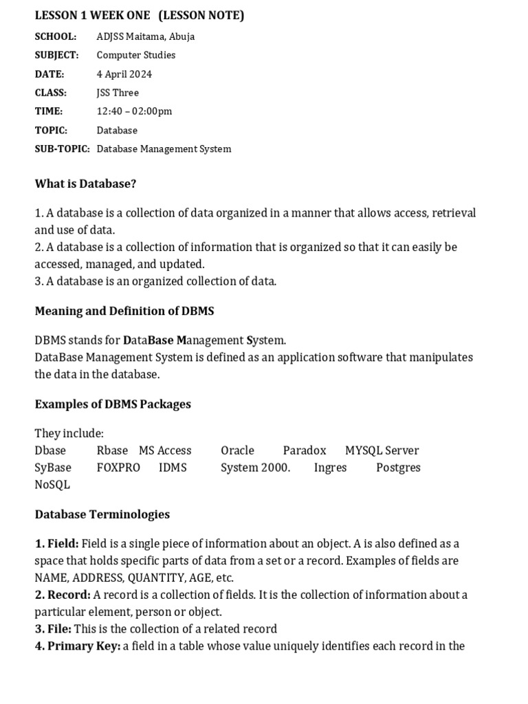 2552 - JSS3 Week 1 Lesson | PDF