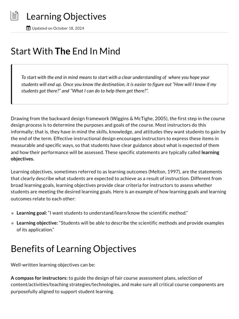 Learning Objectives - CTE Resources | PDF | Learning | Cognitive Psychology