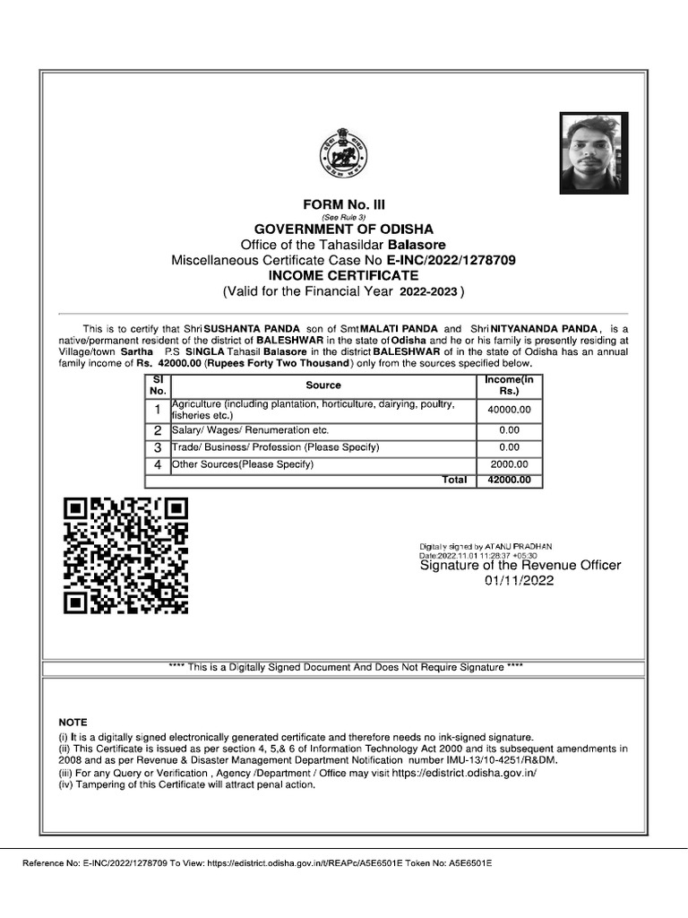 Income Certificate | PDF