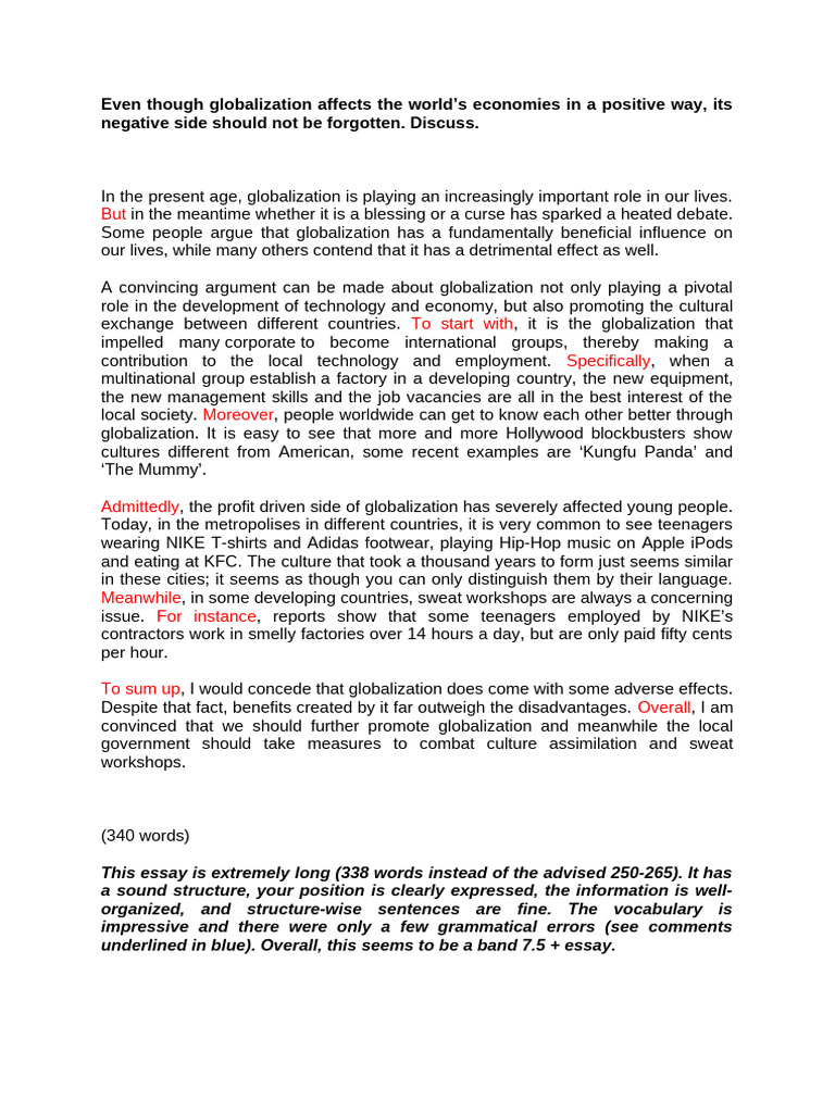 Band 7.5 - Positive and Negative Aspects of Globalization | PDF ...